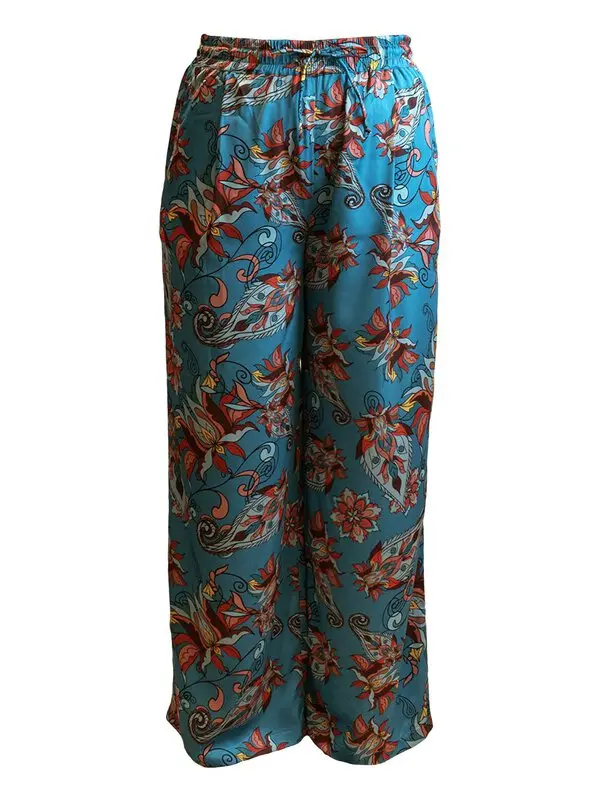 JANARA JONES Floral Paisley Print Satin Wide-leg Trousers - Blue