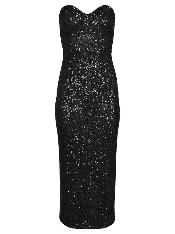 FOREVER YOUNG THE LABEL Pandora Strapless Sequin Midi Dress - Black