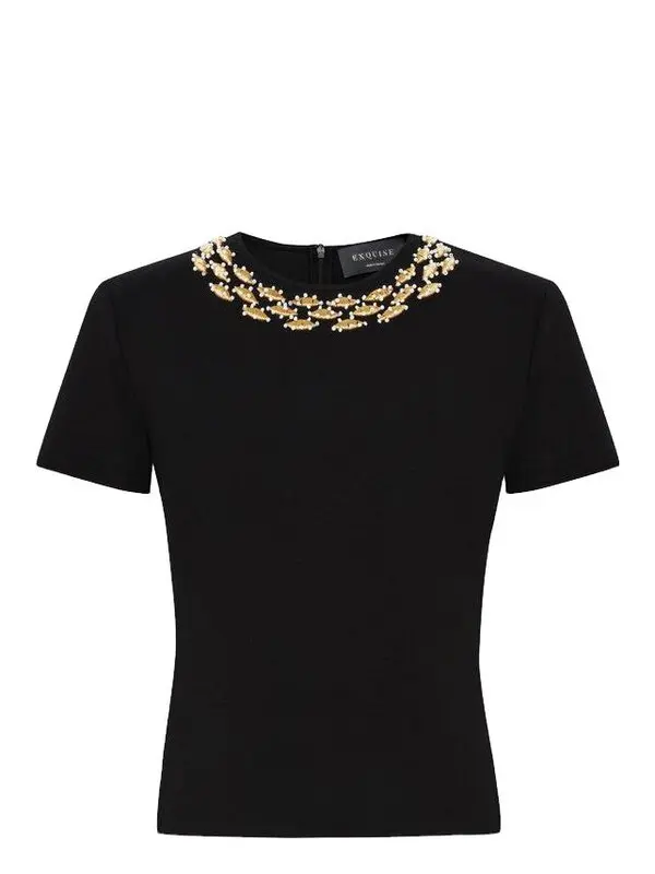 EXQUISE Embroidered Abril T-shirt - Black