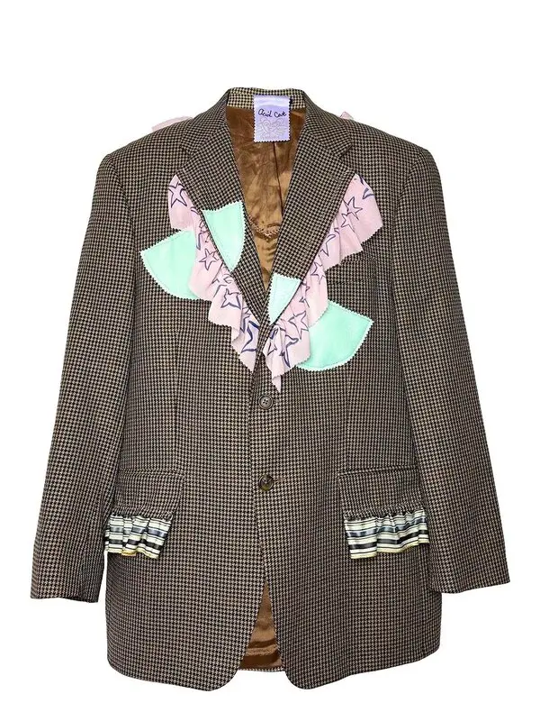 ACID CAT Oversized Collage Ruffle Tweed Blazer - Brown