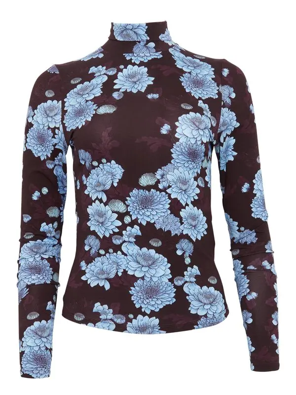 LORDS OF HARLECH Floral Turtleneck Top - Purple