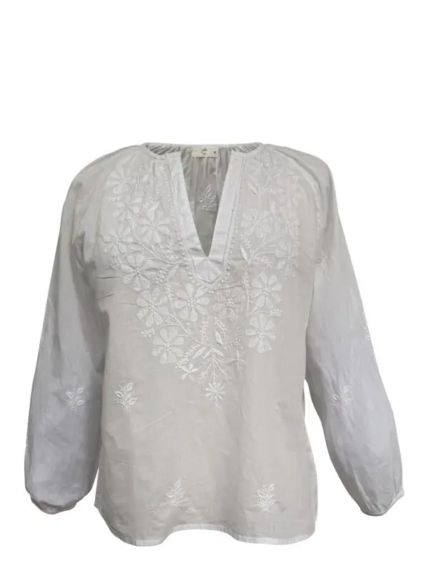 JOSHI Hand-embroidered Cotton Peasant Top - White