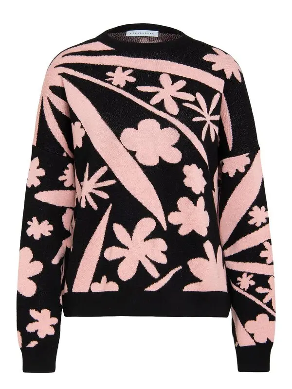 KÖPKEKÖPKE Floral Motif Merino Wool Sweater - Black