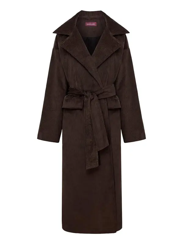 MANDRAGORA Corduroy Maxi Overcoat - Brown