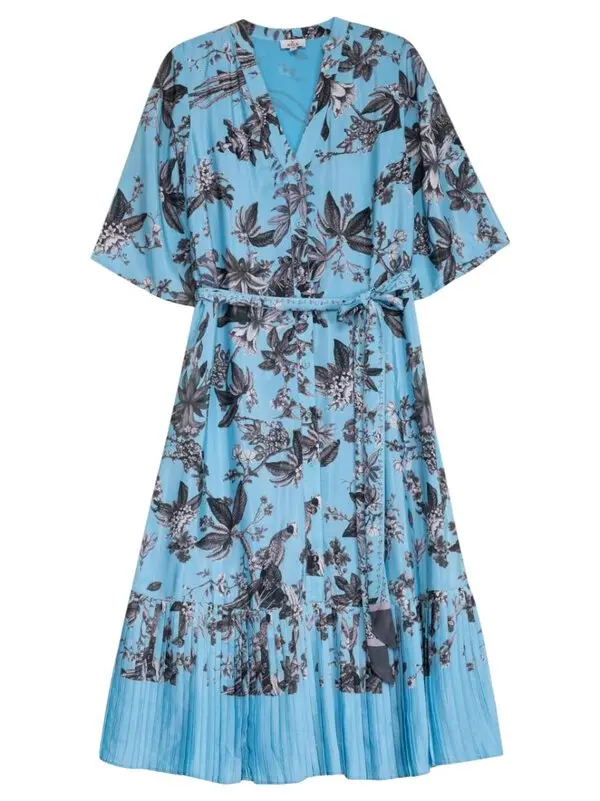 NIZA Printed V-neck Maxi Dress With Belt - Blue