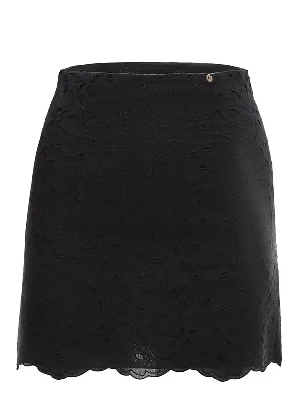 NISSA Embroidered Cotton Mini Skirt - Black