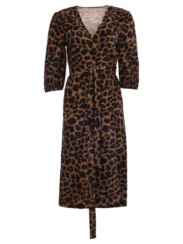 TRAFFIC PEOPLE Leopard Print Wrap Midi Dress - Black/brown