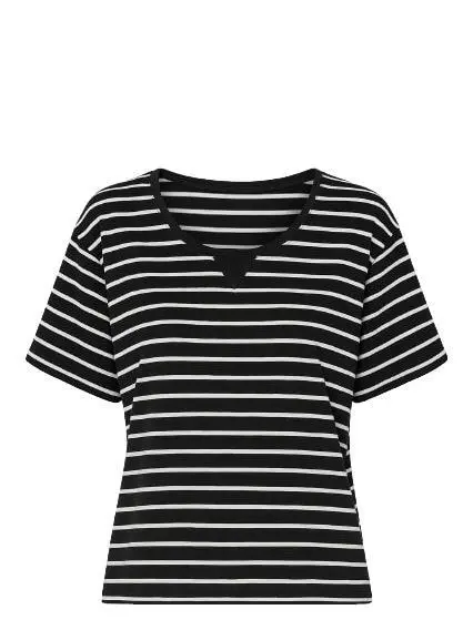 CONQUISTA Loose Fit Striped Top - Black