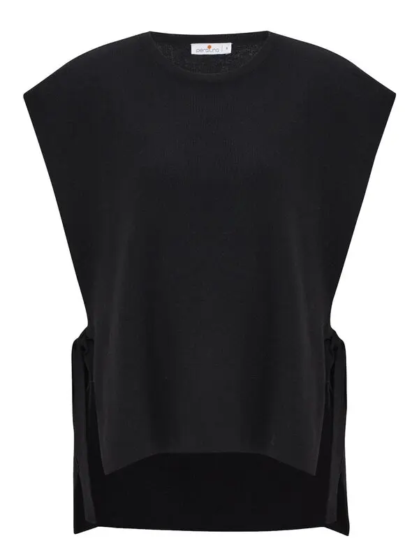 PERALUNA Sleeveless Cashmere Blend Poncho - Black