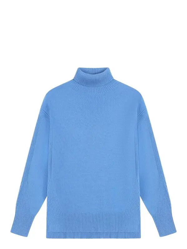 LOOP CASHMERE Chevron Detail Relaxed Polo Sweater - Blue