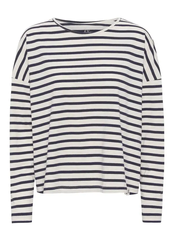 GROBUND Striped Long Sleeve Blouse - Blue