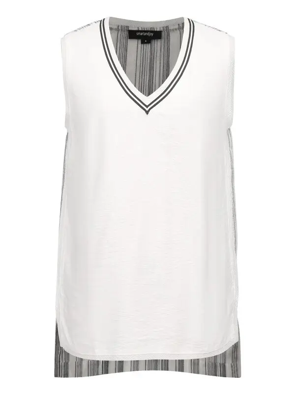 SMART AND JOY Long V-neckline Bi-material Top - White
