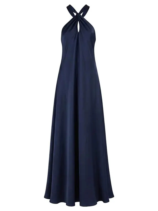 BELSIZE25 Soft Sculpture Series Satin Halterneck Midi Dress - Blue