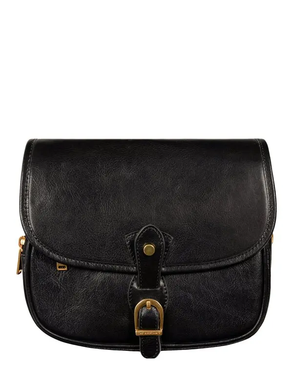 TIME RESISTANCE Leather Saddle Bag With Adjustable Strap - Black