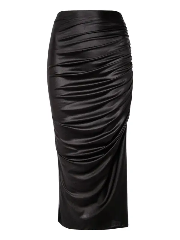 AGGI BY HALEWSKI Judy Power Creased Midi Skirt With Slit - Black