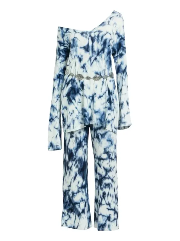 SÂB STUDIO Tie-dye Knit Wide-leg Pant - Black/blue