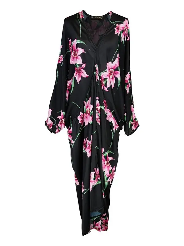 JENNAFER GRACE Delphine Deco Lily Print Caftan - Black/pink