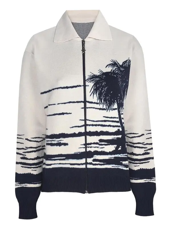 Loveist Store Palm Zip-up Knit Cardigan - Blue/white