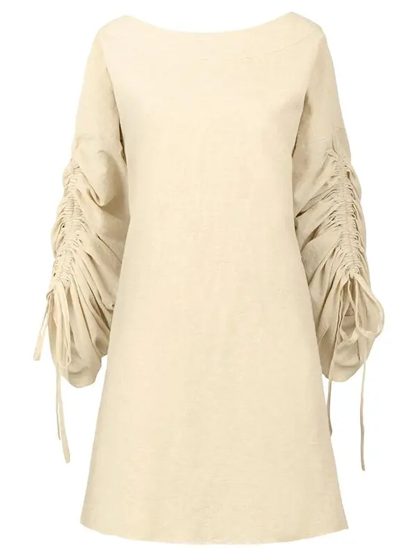 ALINA CERNATESCU Mini Cotton Dress With Adjustable Sleeves - Beige