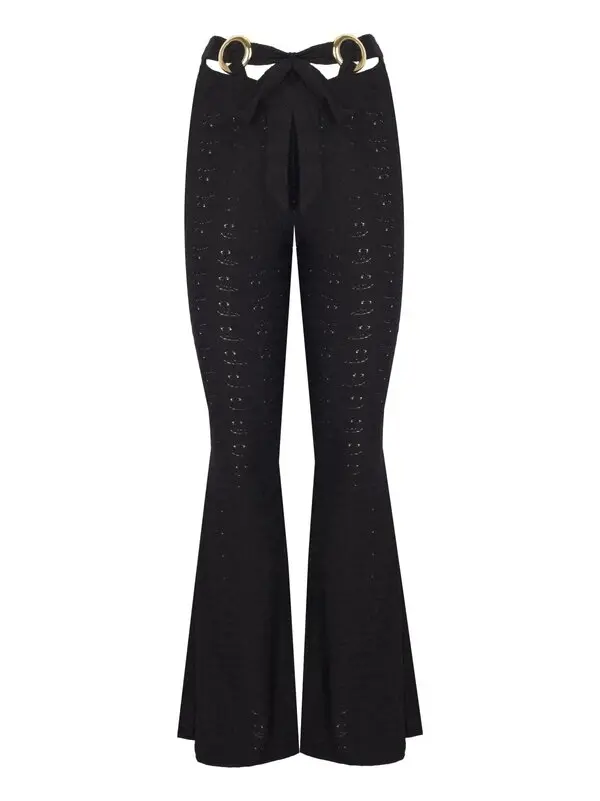 NO'DESIGN Empress Flared Pants With Gold-plated Ring Belt - Black
