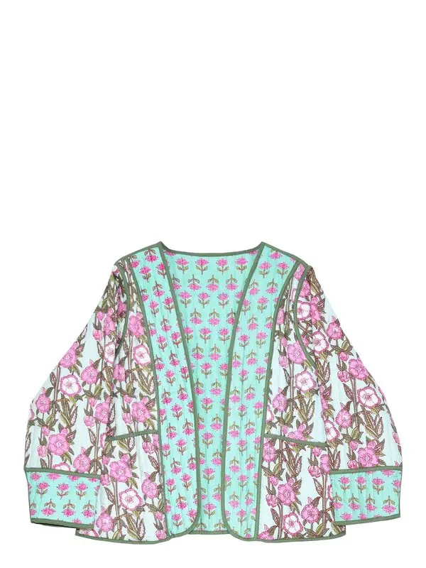 INARA Wild Rose Reversible Quilted Cotton Jacket - Blue/pink