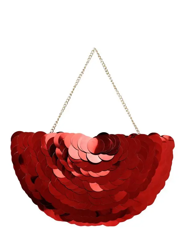 D’lueur Atelier Demi Lune Sequined Bag With Chain Strap - Red