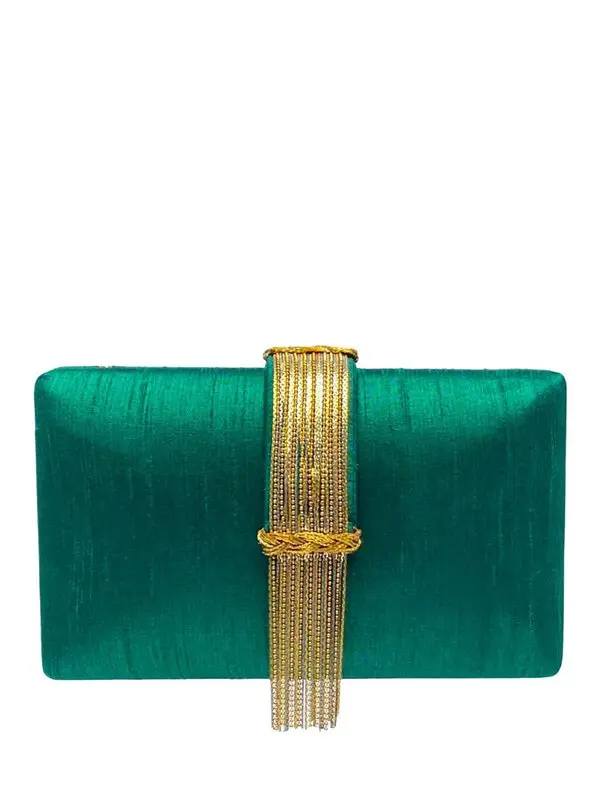 SIMITRI Emerald Fringe Clutch - Green/gold