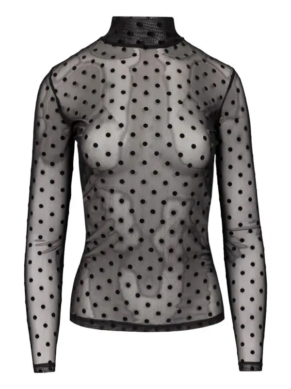 OH!ZUZA NIGHT&DAY Polka Dot Sheer Tulle Blouse With Turtleneck - Black