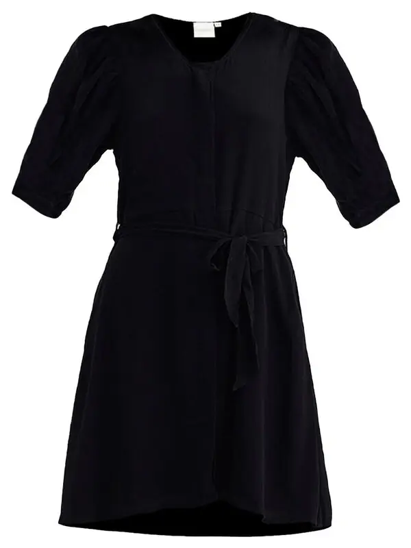 REISTOR Short Crepe Dress With Waist Tie - Black