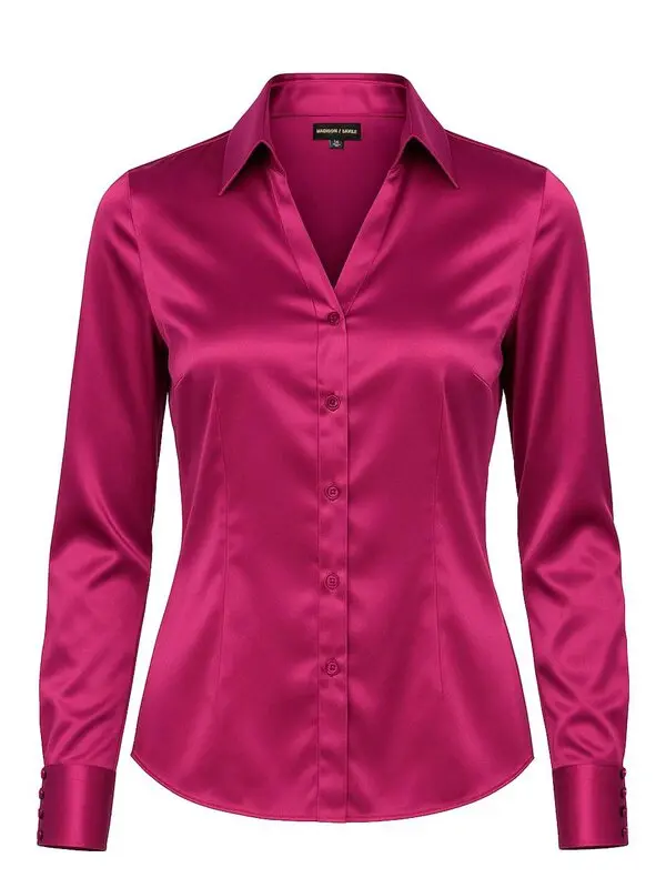 MADISON / SAVILE Wild Aster Haven Fitted Satin Shirt - Pink