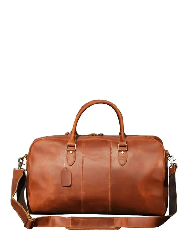 TOURI Distressed Leather Weekender Bag - Brown