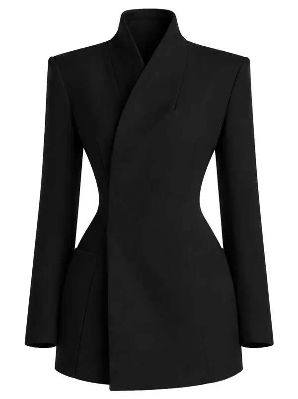 CURATED ROW Tess Structure Woven Blazer Dress - Black