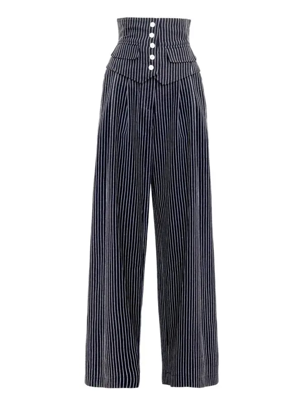 JULIA ALLERT Pinstripe Wide-leg Trousers With Corset Waist - White/black