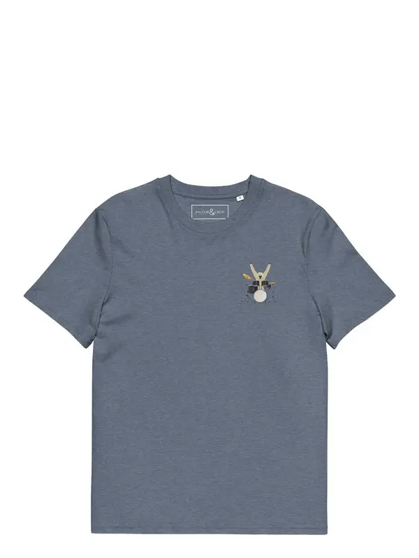 ANCHOR & CREW Heather Drummer Monkey Organic Cotton Embroidered T-shirt - Blue
