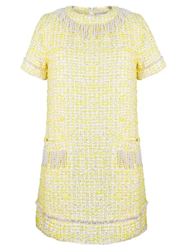 SOLGO ATELIER Tia Tweed Bouclé Sheath Mini Dress - Yellow