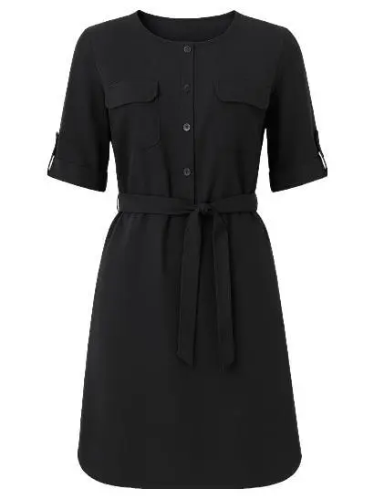 CONQUISTA Straight Tencel Shirt Dress With Belt - Black