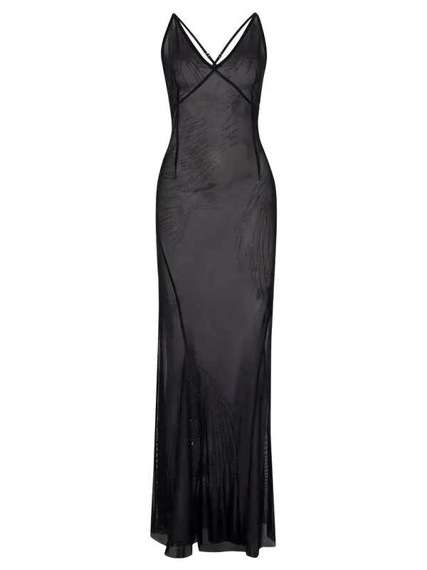 MAISON SEL Etoile Embellished Mesh Gown - Black