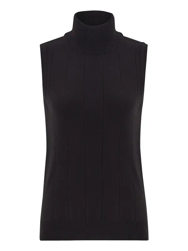PERALUNA Slim Fit Sleeveless Turtleneck Blouse - Black