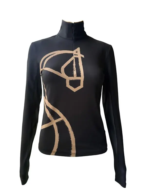 CHAMPAGNE & HORSES Painted Horse Long Sleeve Sun Shirt - Black