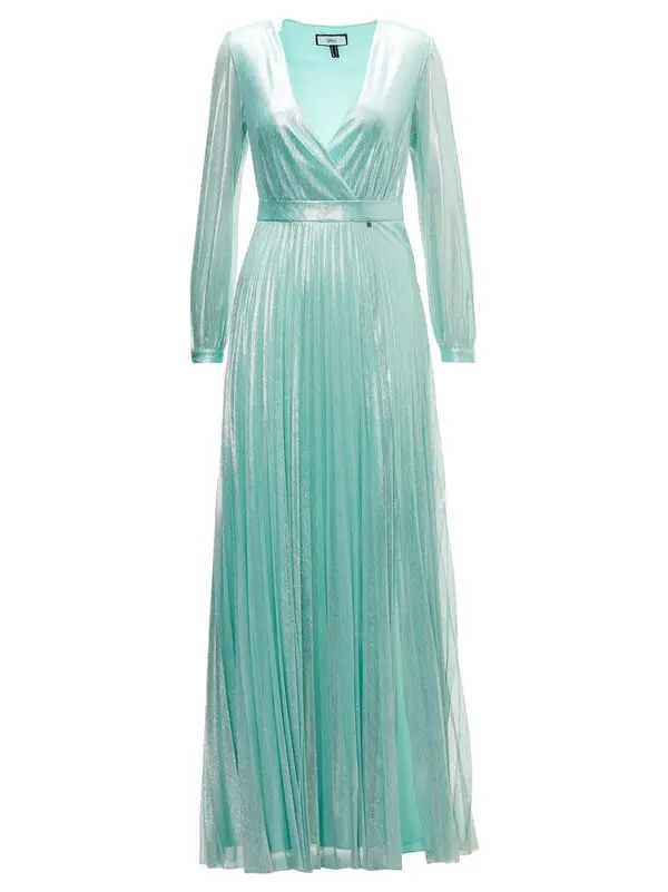NISSA Metallic Pleated Maxi Dress - Blue