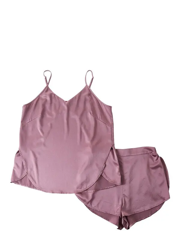 SOFT STROKES SILK Pure Mulberry Silk Camisole Top And Shorts Set - Purple