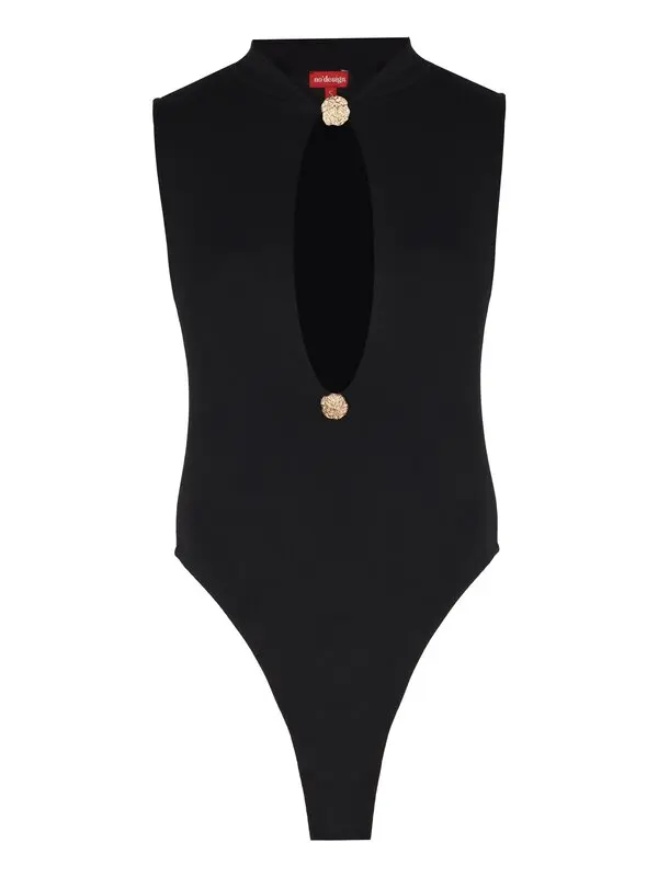 NO'DESIGN Monica Button-detail Cut-out Bodysuit - Black