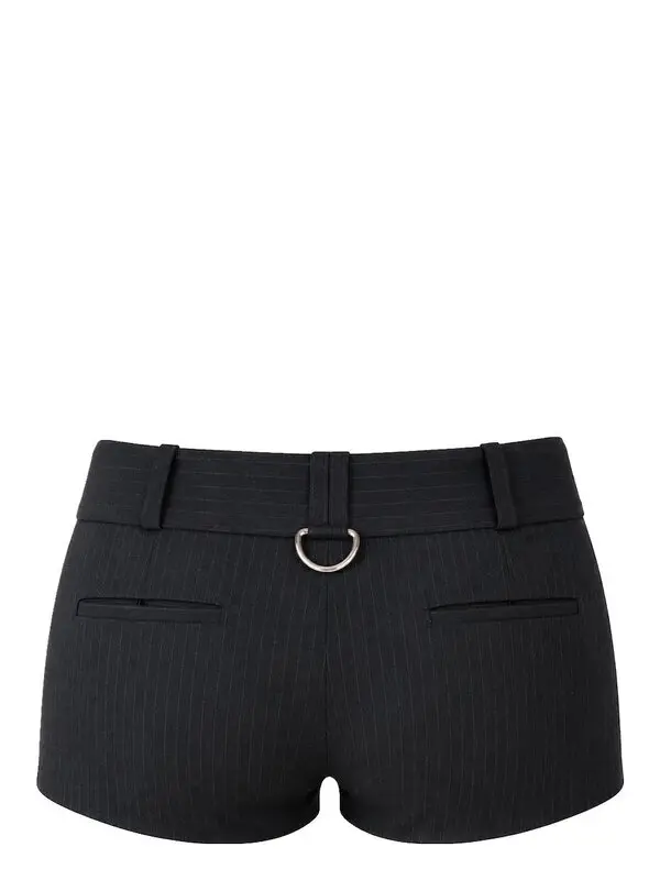 SALTEYE STUDIO Pinstripe Stretch Wool Gabardine Mini Shorts - Black