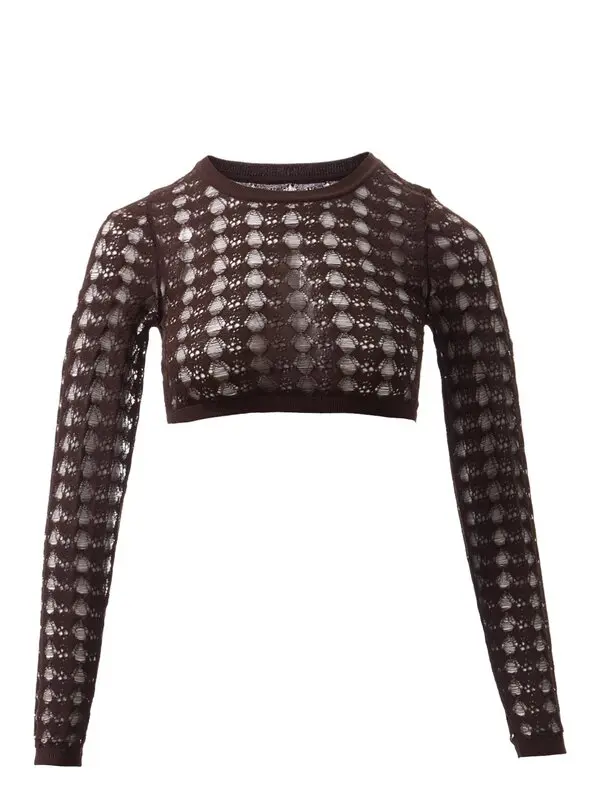 FULLY FASHIONING Kim Crochet Cropped Top - Brown