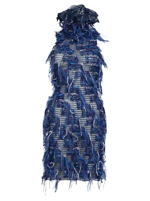 SARAH REGENSBURGER Fringe Mini Dress - Blue
