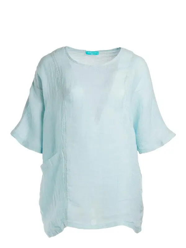 Haris Cotton Front Pocket Curve Linen Gauze Blouse - Blue