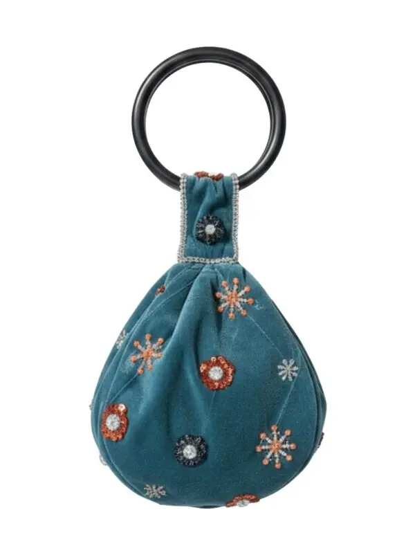 PICK HAPPY Velvet Wristlet With Beaded Embellishments - Green/orange