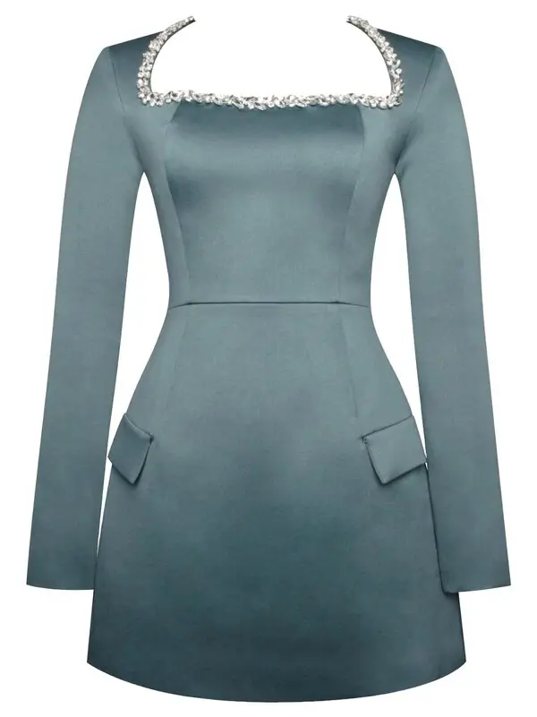 MISS CIRCLE NEW YORK A-line Mini Dress With Crystal Trim - Green