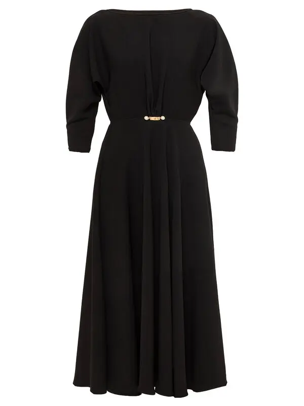 NISSA Crepe Midi Dress With Pearl Detail - Black