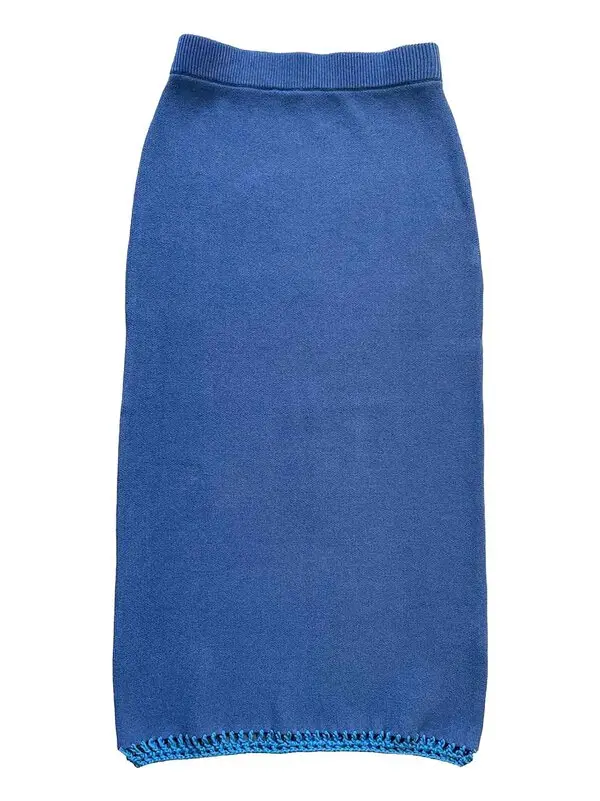 ARTO. Crochet Hem Knit Pencil Midi Skirt - Blue